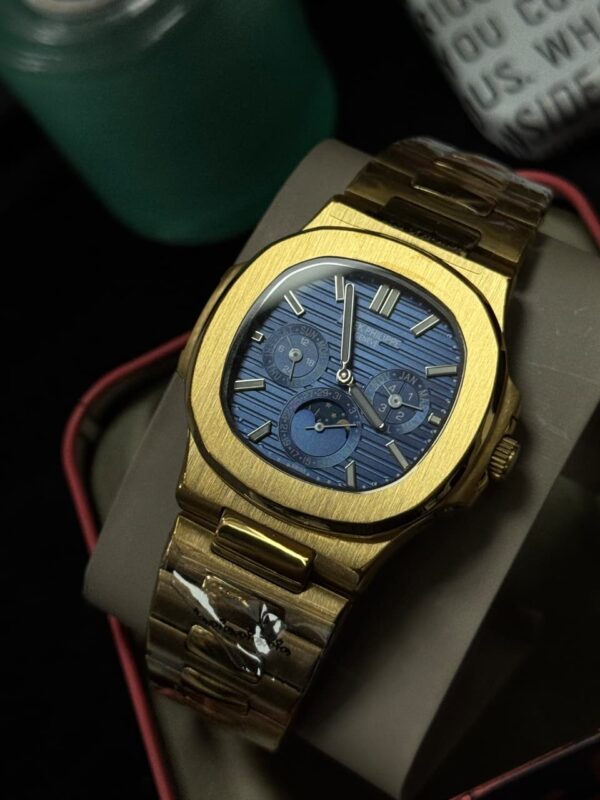 Patek Philippe Nautilus Gold Tone Blue Dial Moonphase Calendar ...